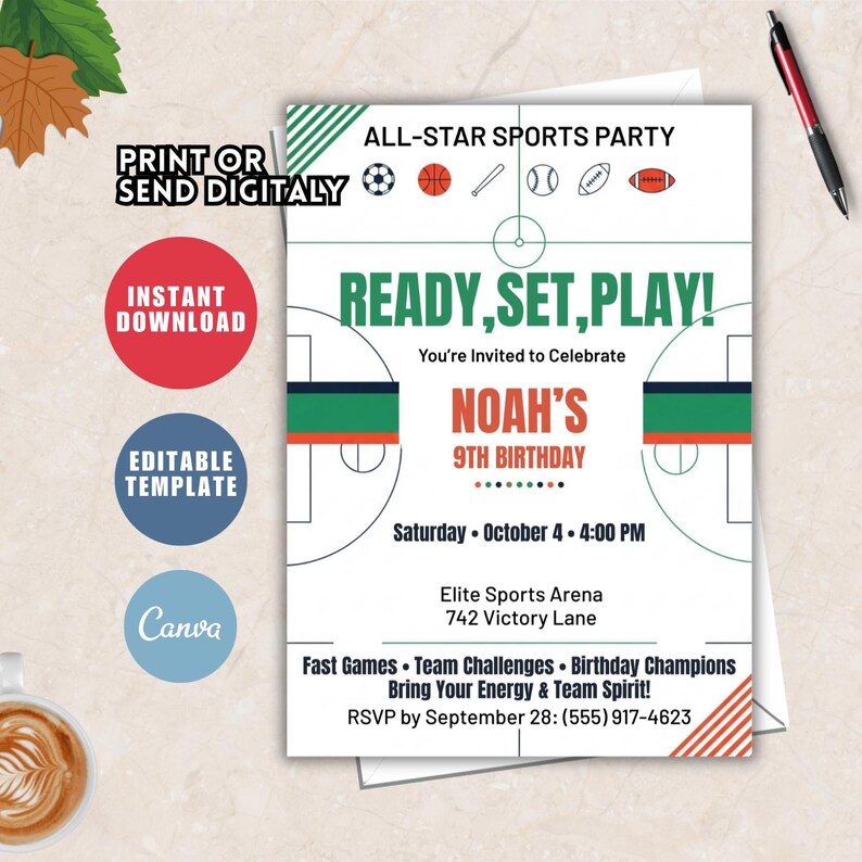 Editable All-star Sports Birthday Invitation Template (digital Download ...