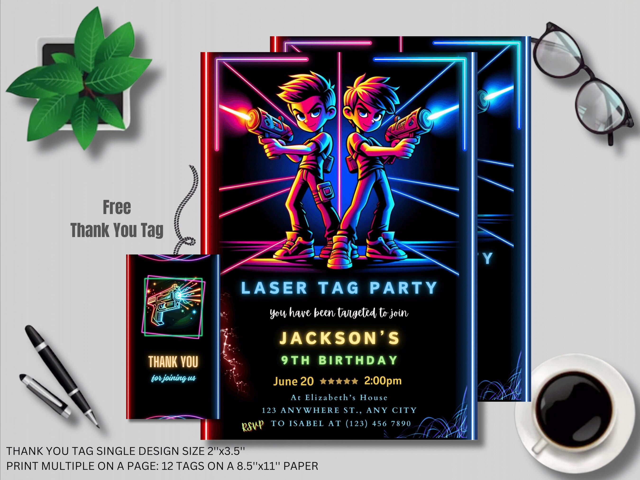 Editable Laser Tag Birthday Invitation, Laser Tag Game Party Invite ...