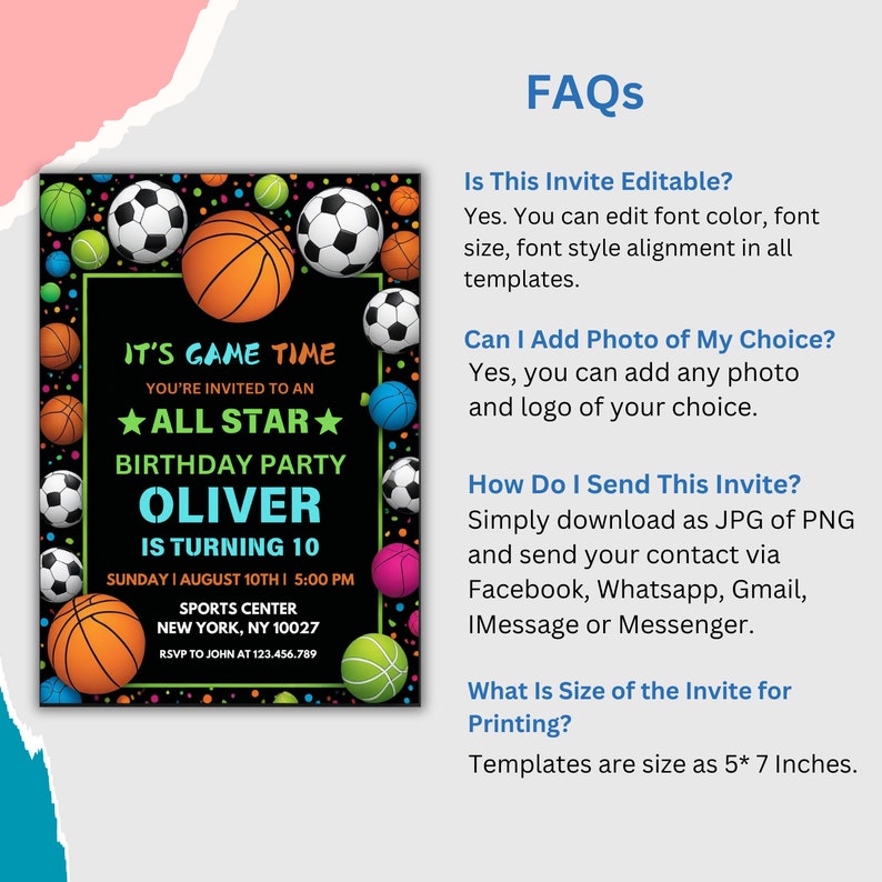 All Star Sports Birthday Invitation, Game Party (digital) - Etsy