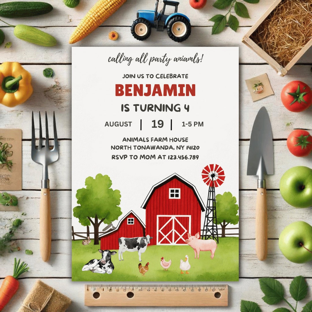 Farm Birthday Invitation, Barnyard Animals Party Invite, Editable Farm ...