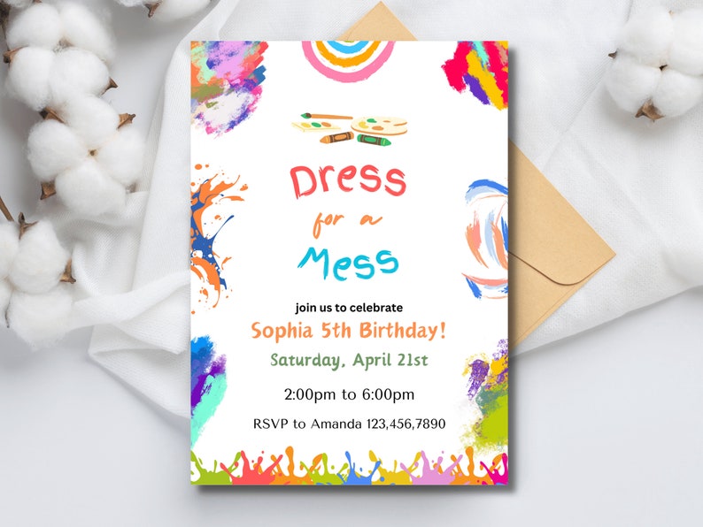 Art Party Birthday Invitation, Editable Painting Theme (digital ...