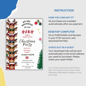 Editable Reindeer Christmas Party Invitation, We're Rounding up the ...