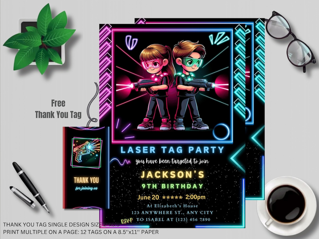 Editable Laser Tag Invitation Neon Laser Tag Birthday Invitation Glow ...