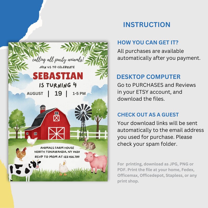 Farm Animals Birthday Invitation, Kids Ranch Party (editable Canva) - Etsy