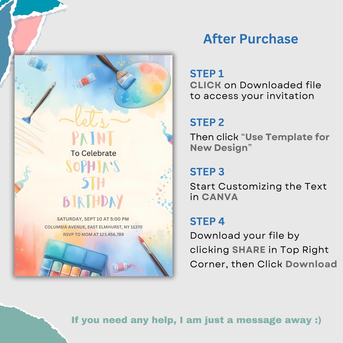 Editable Art Birthday Party Invitation, Painting Party Birthday Invite ...