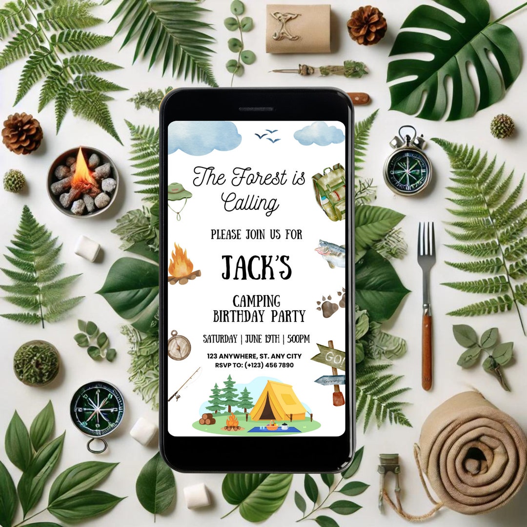 Camping Birthday Invitation Template, Camping Party Invite, Camp Out ...