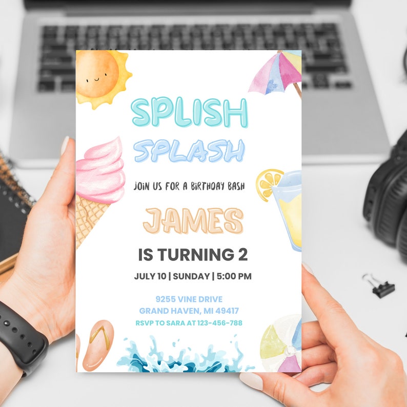 Splish Splash Pool Party Invitation, Summer Birthday (printable ...