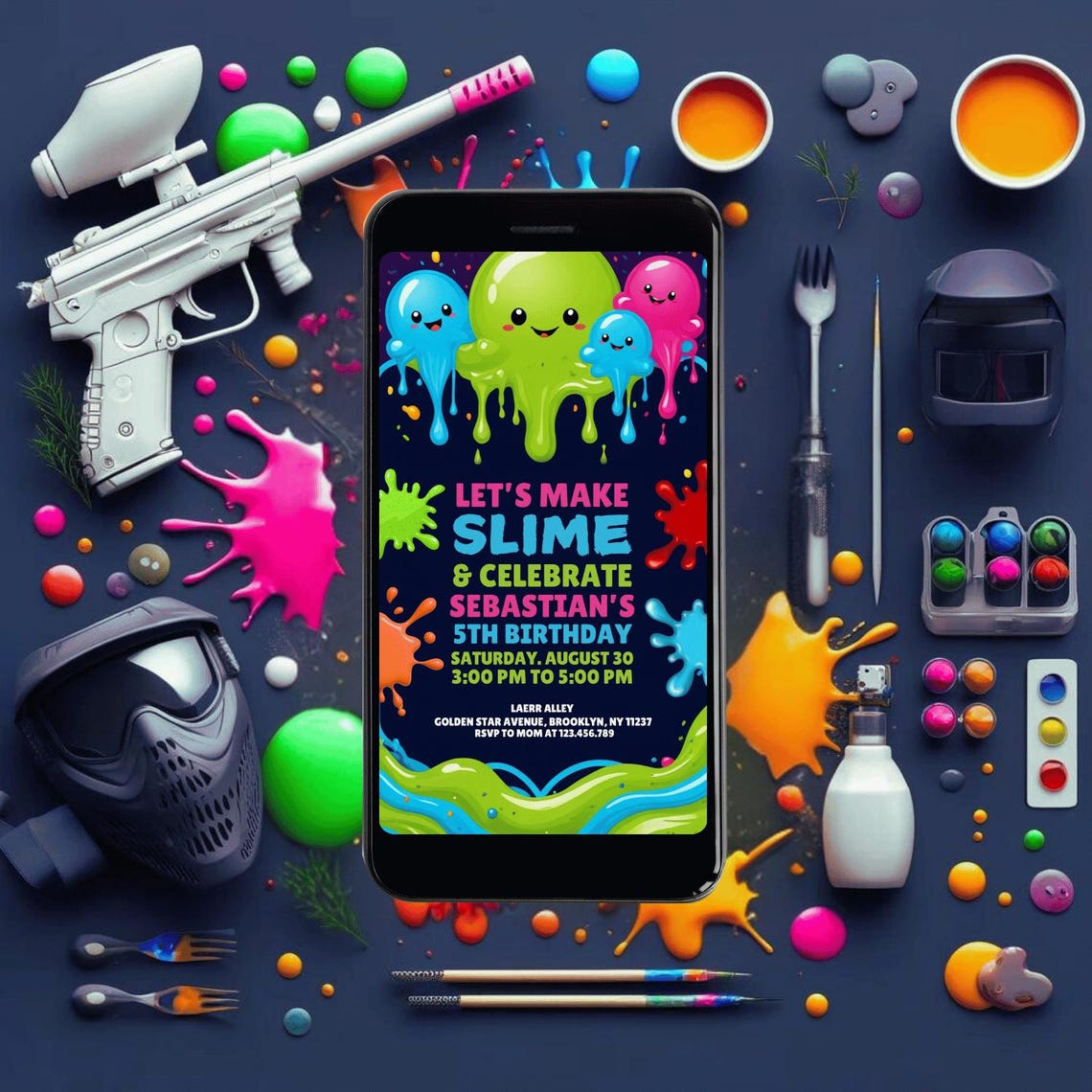 Slime Party Phone Birthday Invitation, Slime Electronic Invitation ...