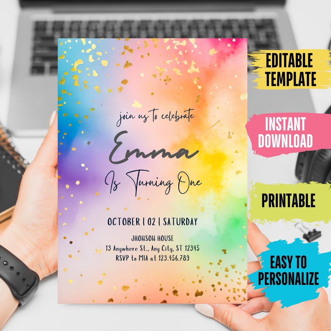 Rainbow Birthday Invitation Pastel Birthday Invitation Colorful ...