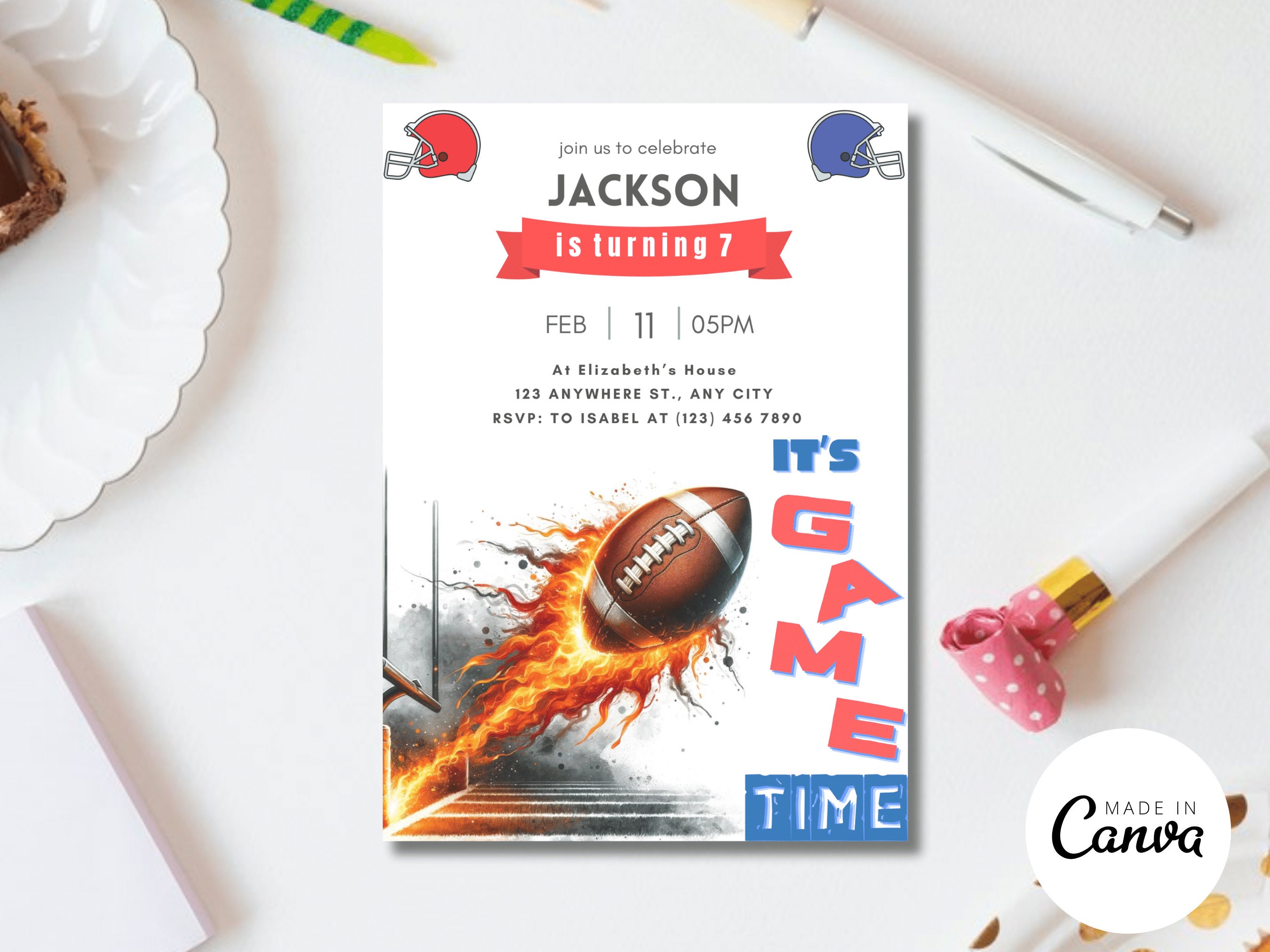 EDITABLE Football Invitation, Football Birthday Invitation Printable ...