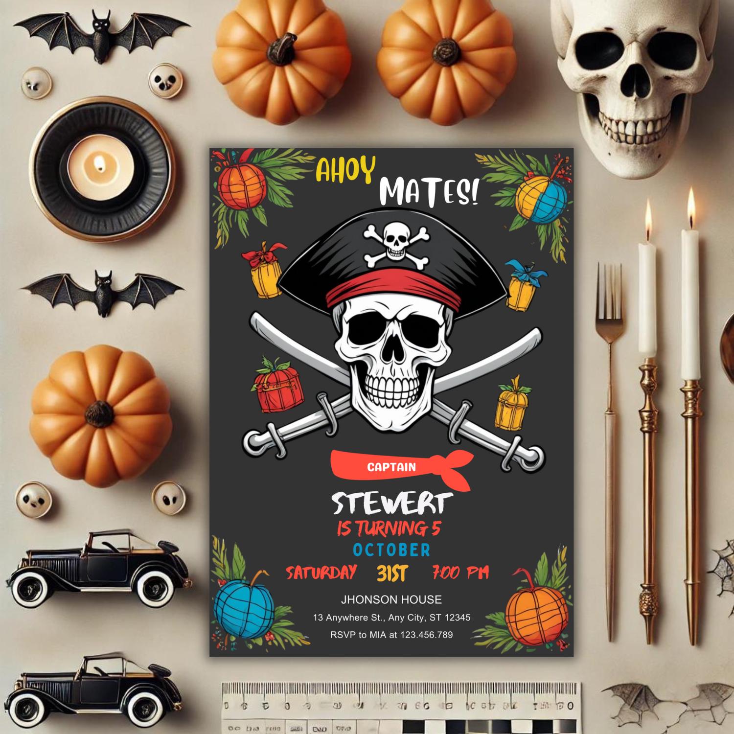 Editable Pirate Birthday Invitation, Ahoy Matey Party Invite, Printable ...