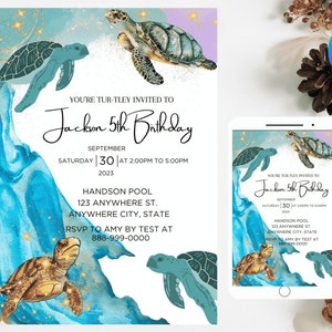 Sea Turtle Invitation Turtley Awesome Party Under the Sea Birthday ...