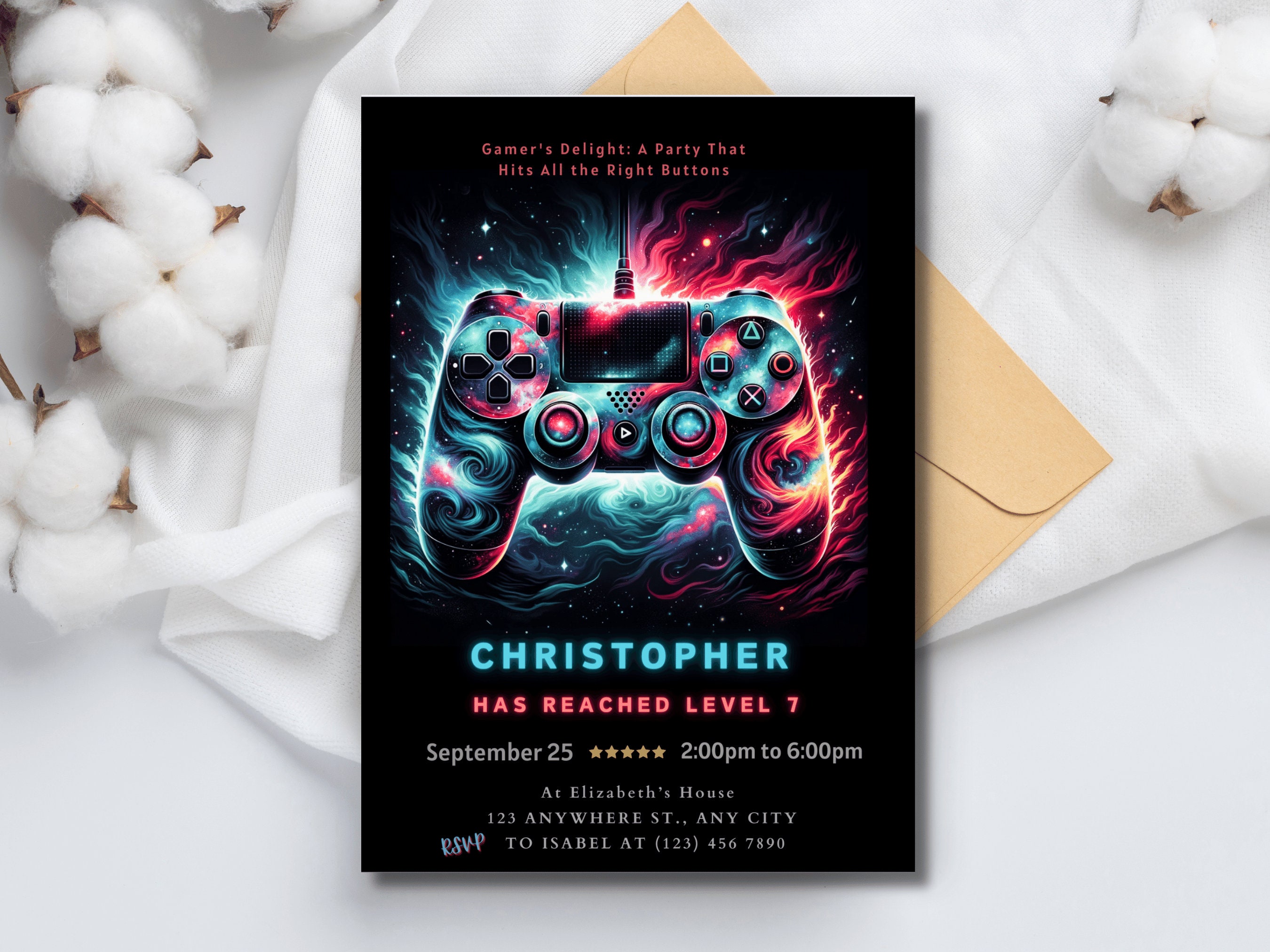 EDITABLE Video Game Party Invitation Gamer Birthday Invite, Gaming Neon ...