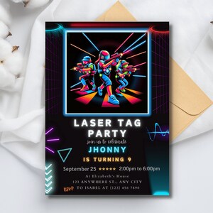 Neon Laser Tag Birthday Invitation, Glow Party Invite (digital Download ...