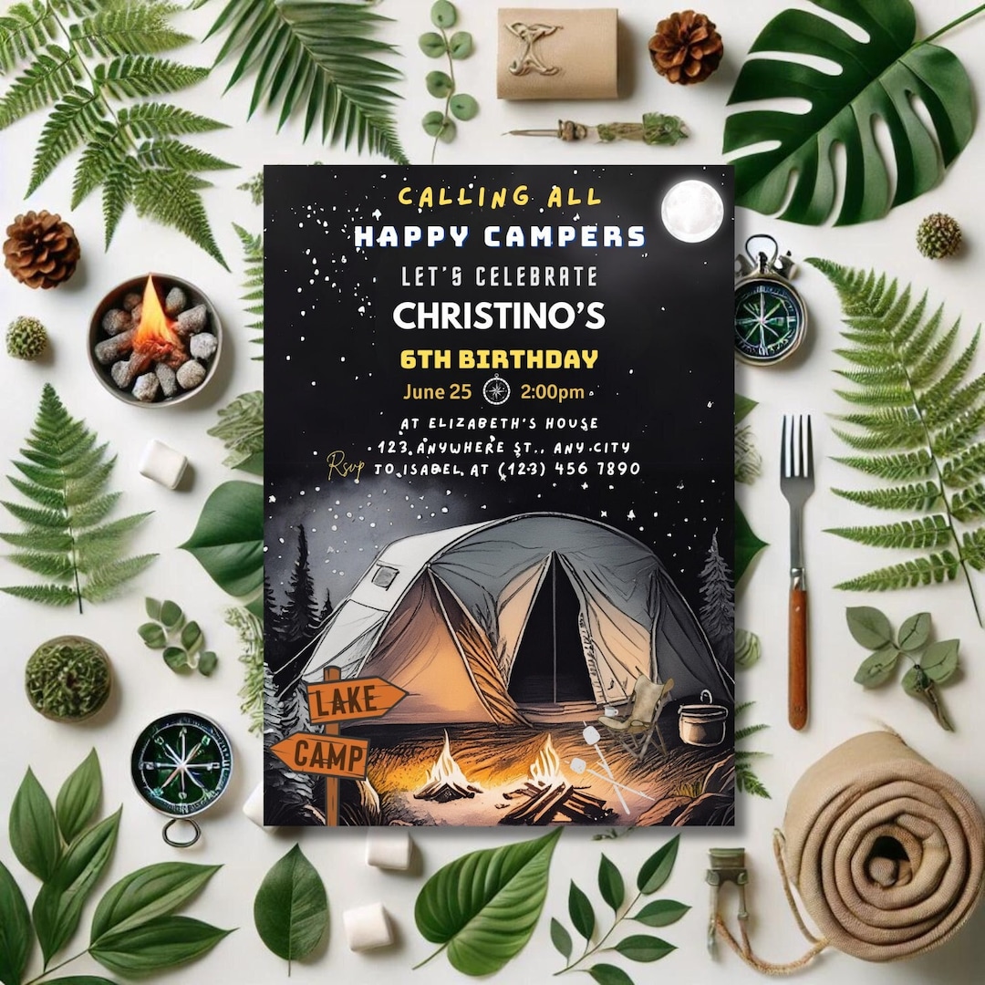 Editable Birthday Invitation, Camping Birthday Invitation, Campground ...