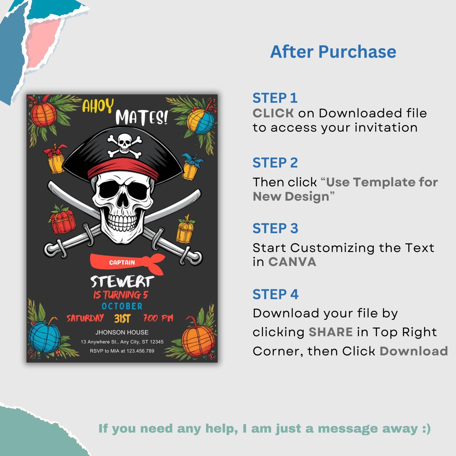 Editable Pirate Birthday Invitation, Ahoy Matey Party Invite, Printable ...