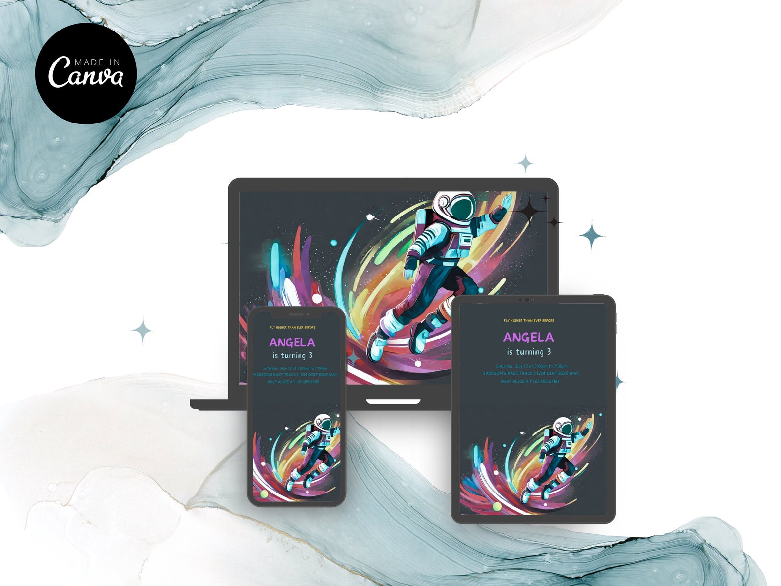 EDITABLE Space Birthday Party Invitation, Galaxy Party Invitation ...