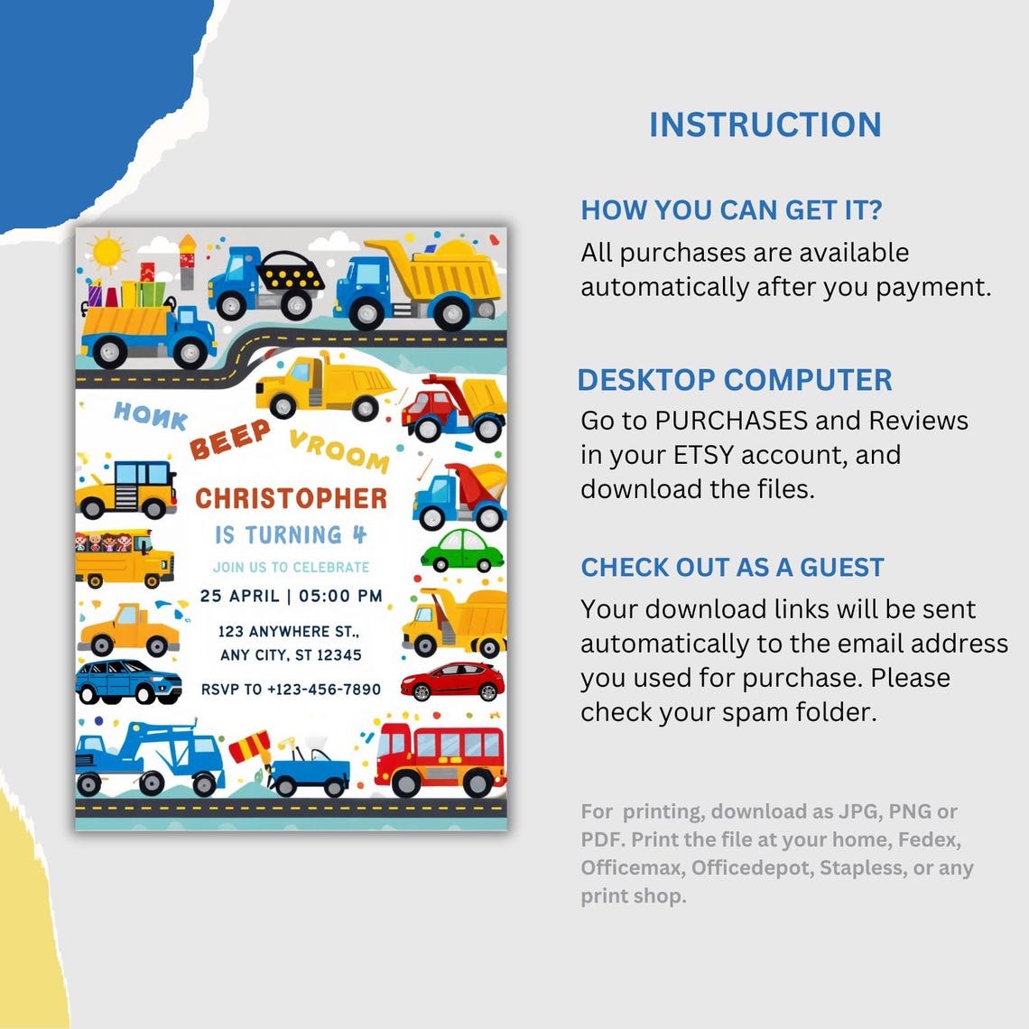 Transportation Birthday Invitation Template, Vehicle Party (digital ...