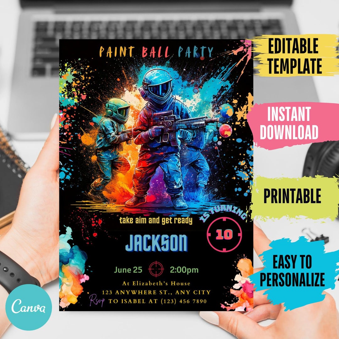 Editable Paintball Party Invitation, Paintball Birthday Invitation for ...
