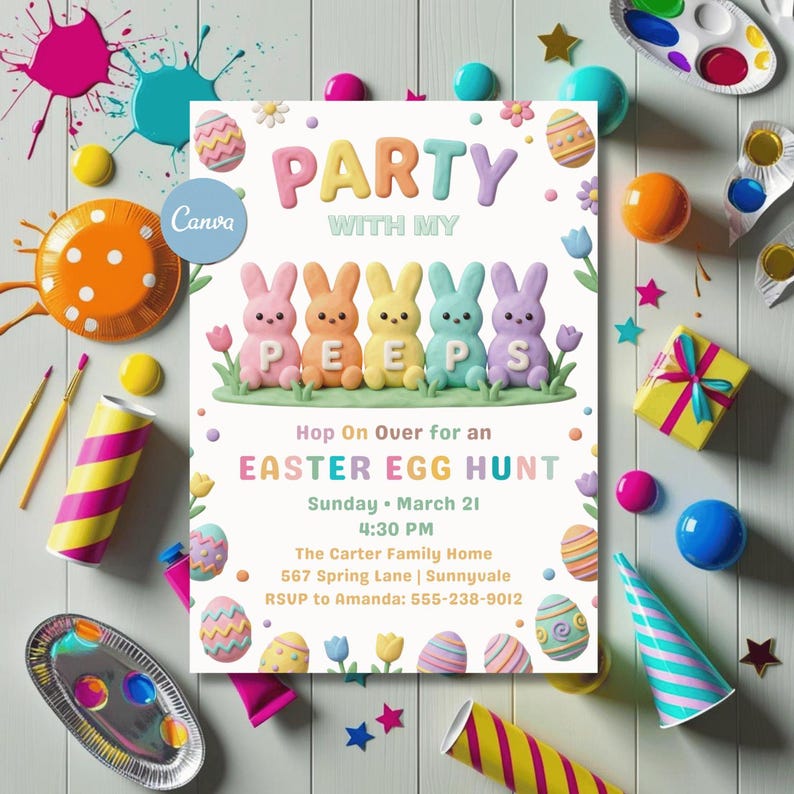 Easter Egg Hunt Invitation, Party With My Peeps, Editable Canva ...