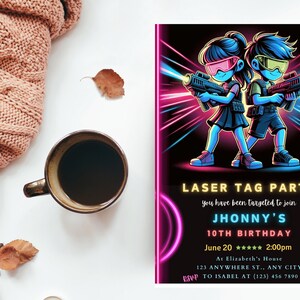 Laser Tag Invitation, Laser Tag Birthday Party Invitation, Neon Glow ...