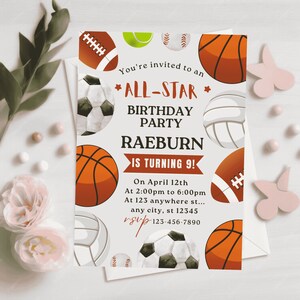 Editable All Star Sports Birthday Invitation Game Birthday Invite ...