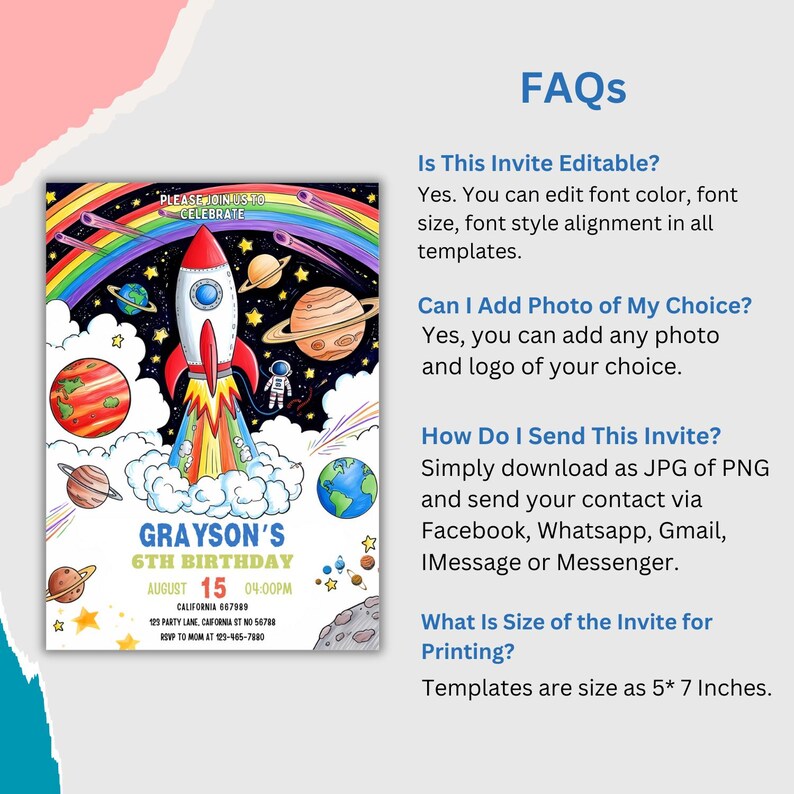 Editable Space Birthday Invitation Template, Rocket Astronaut Galaxy ...