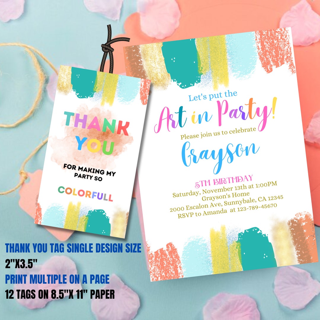 Editable Art Birthday Party Paint Party Invitation Template Pastel ...