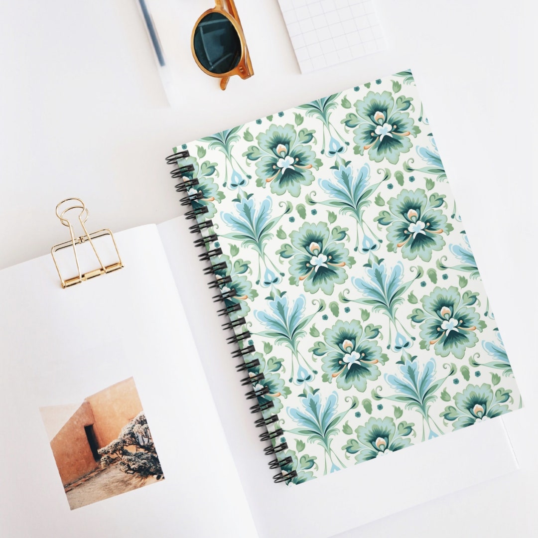 Green Floral Notebook Rule Lined Spiral Notebook Back to School Gift ...