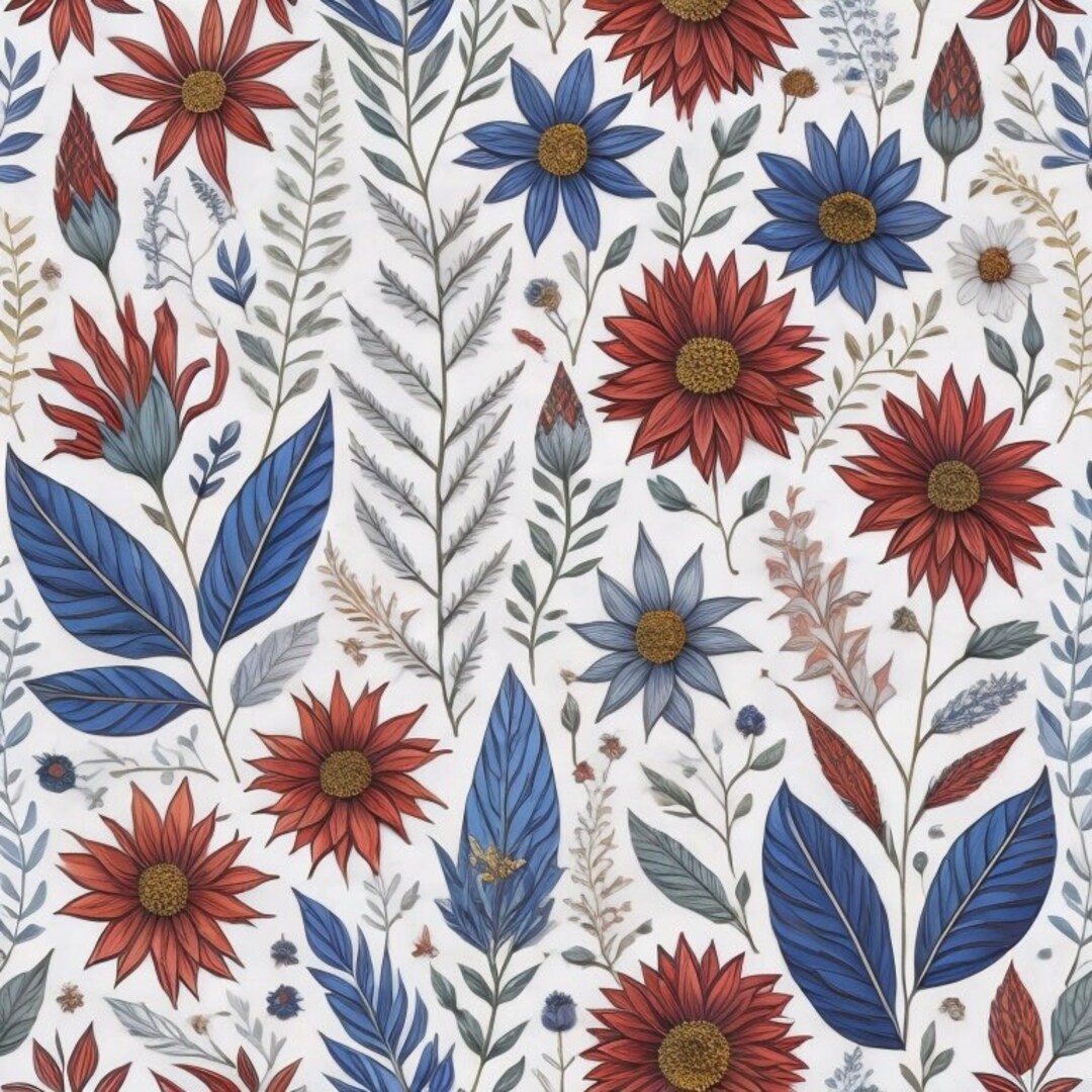 Blue and Red Flower Pattern - Etsy