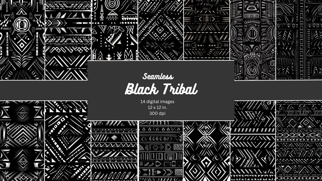 Black Tribal Digital Paper, Seamless Printable Textures Printable ...