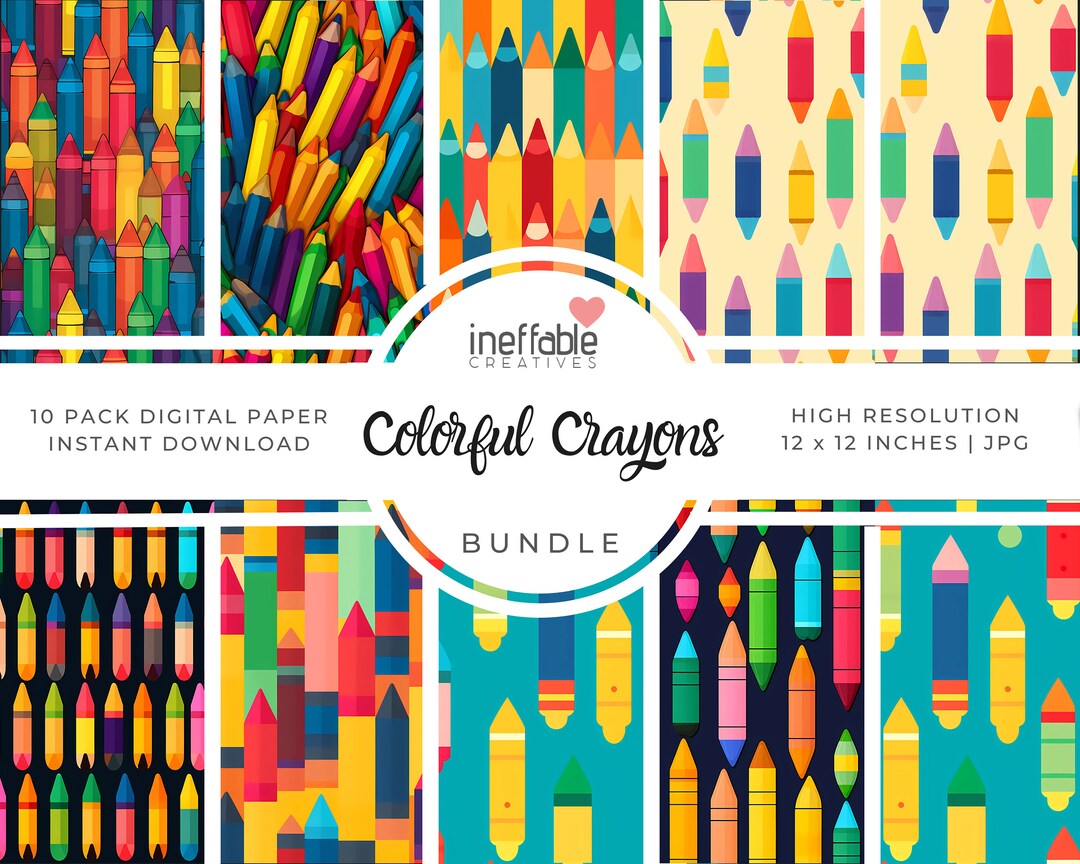 10 Seamless Colorful Crayons Patterns | Digital Paper Scrapbook ...