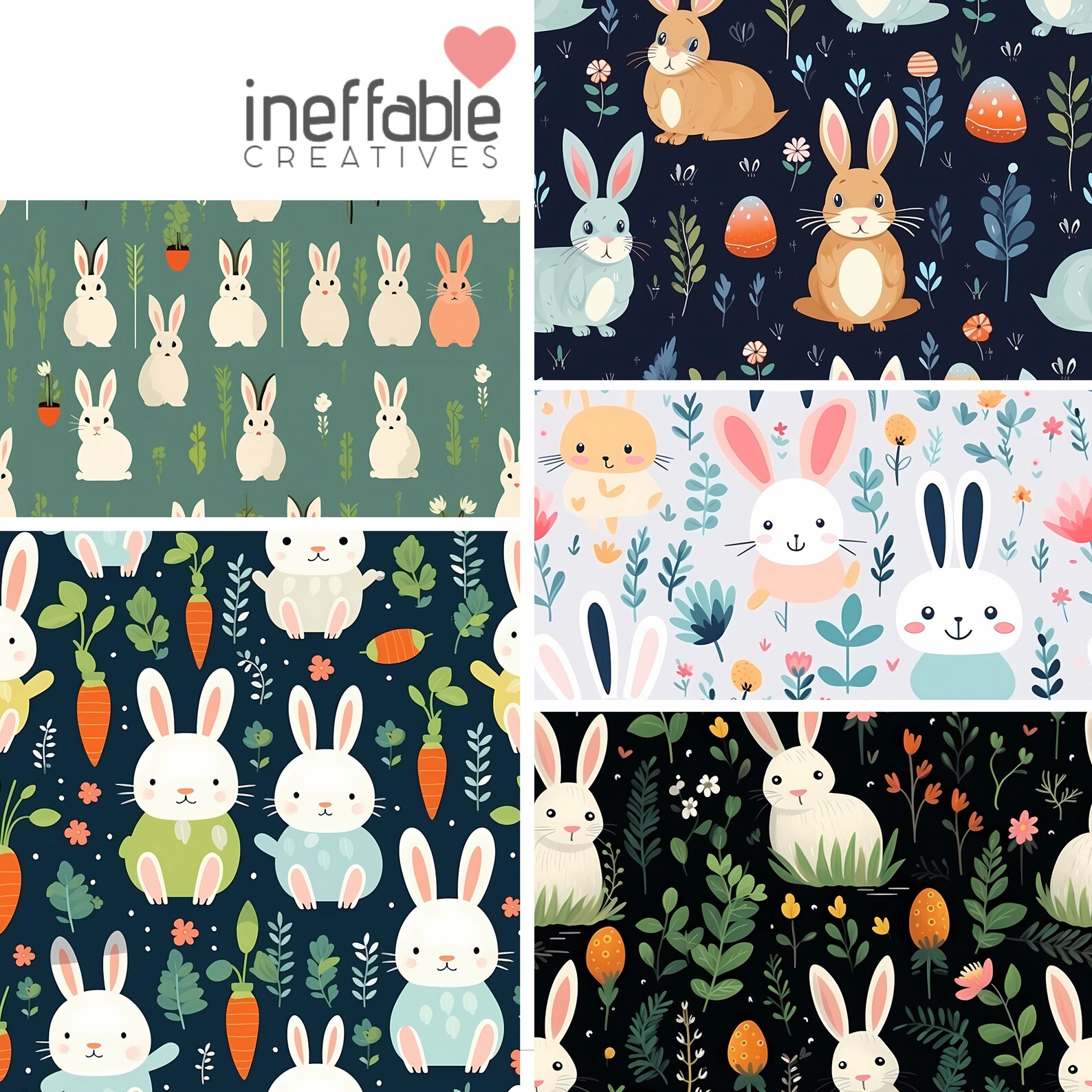 10 Seamless Bunny Rabbits Patterns | Digital Paper Scrapbook Patterns ...