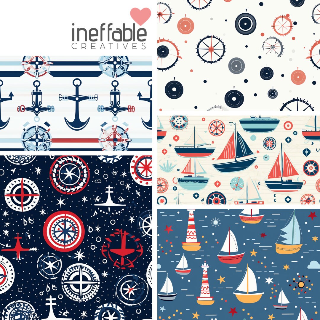 10 Seamless Nautical Themed Patterns | Digital Paper Scrapbook Patterns ...