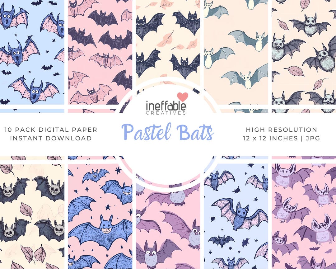 Pastel Bats Themed Patterns | Digital Paper Scrapbook Patterns, Pattern ...