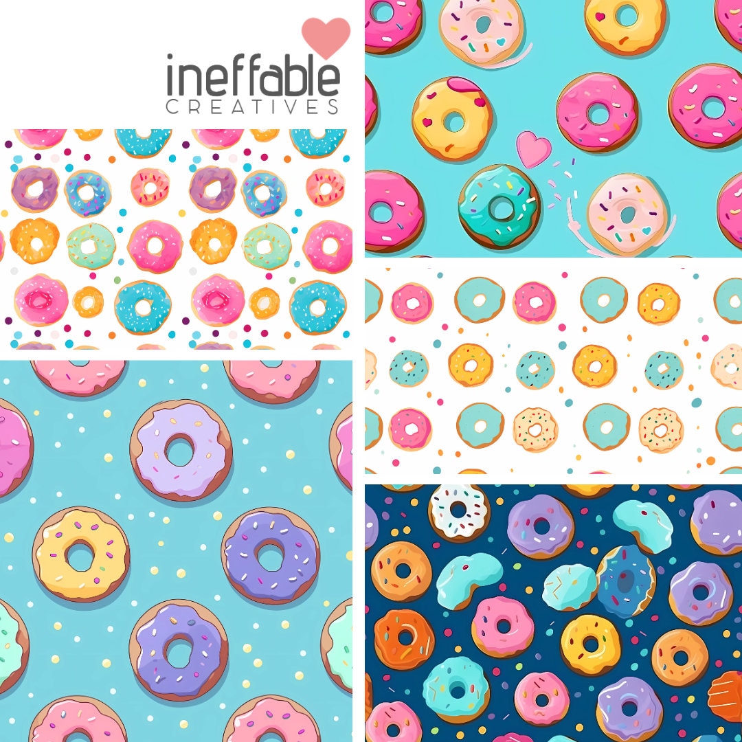 10 Seamless Decadent Donuts Themed Patterns | Doughnuts Pattern ...