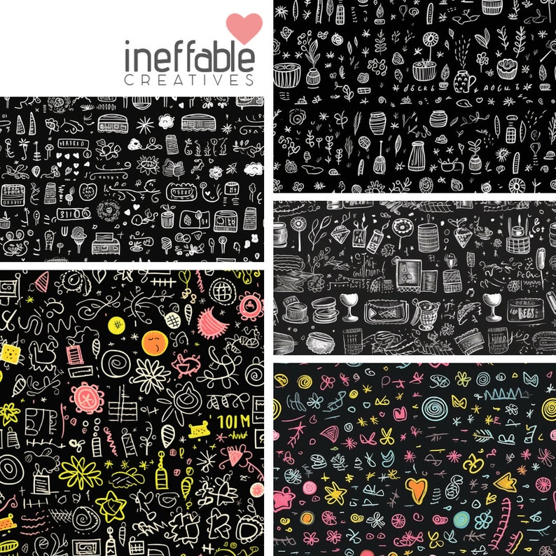 10 Seamless Chalkboard Themed Patterns Digital Paper, Scrapbook ...