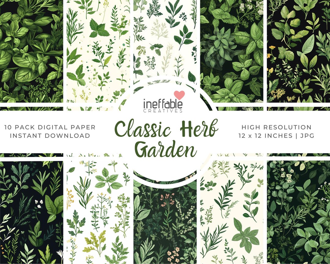 Classic Herb Garden Themed Patterns | Digital Paper Scrapbook Patterns ...
