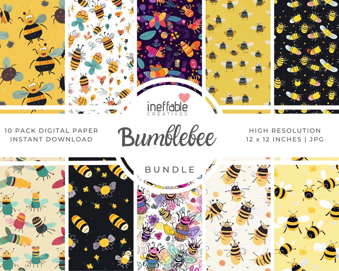 10 Seamless Bumblebee Themed Patterns | Digital Paper Scrapbook ...