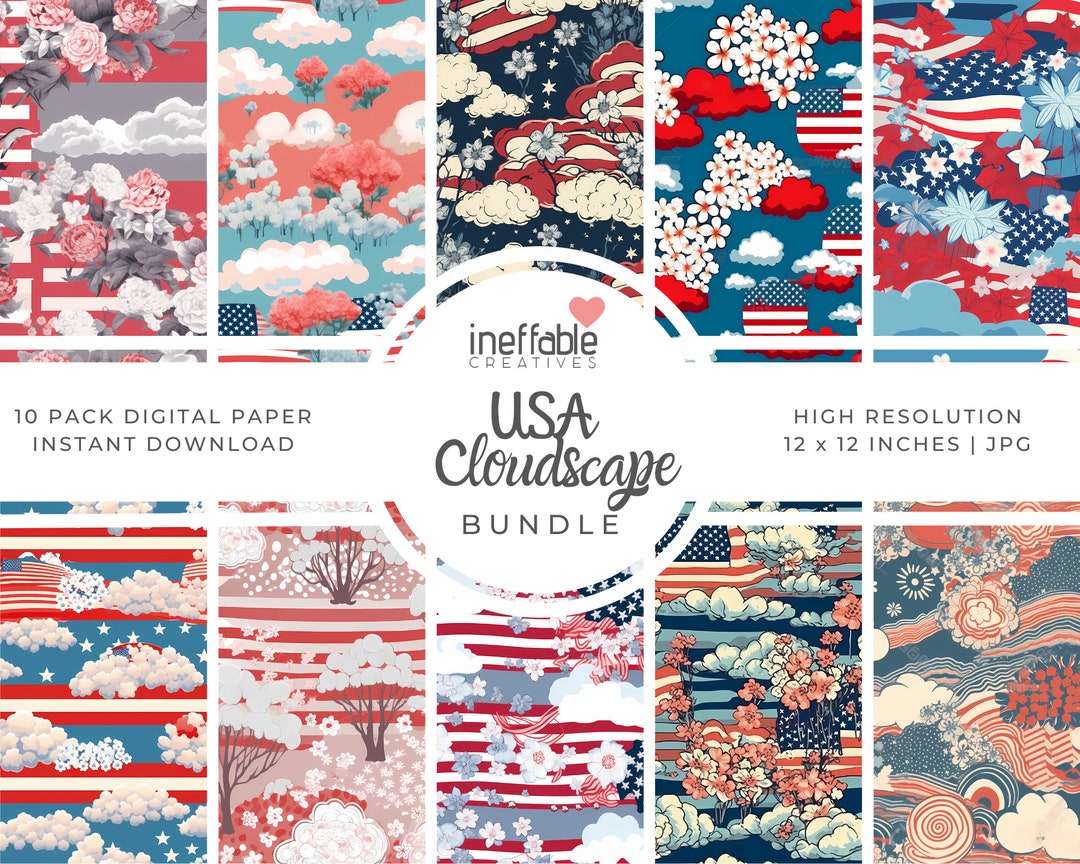10 Seamless USA Cloudscape Themed Patterns | Digital Paper Scrapbook ...