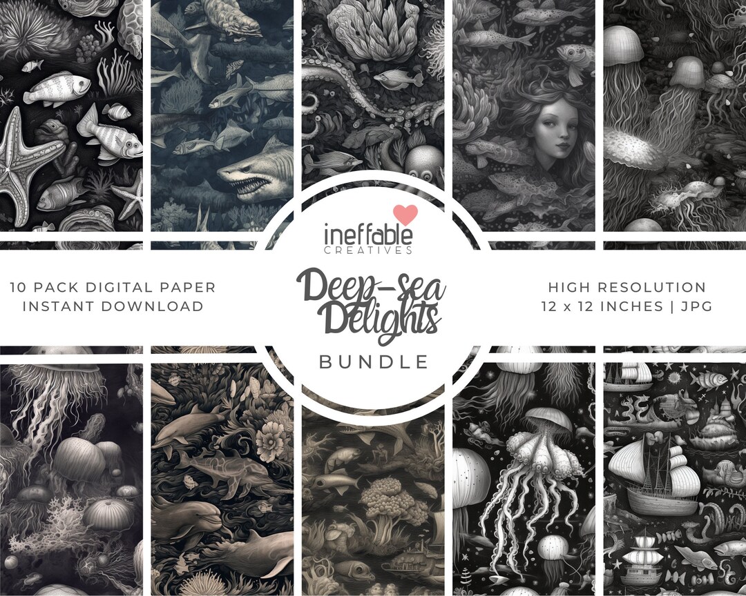 10 Seamless Deep Sea Delights Themed Patterns | Digital Paper Scrapbook ...