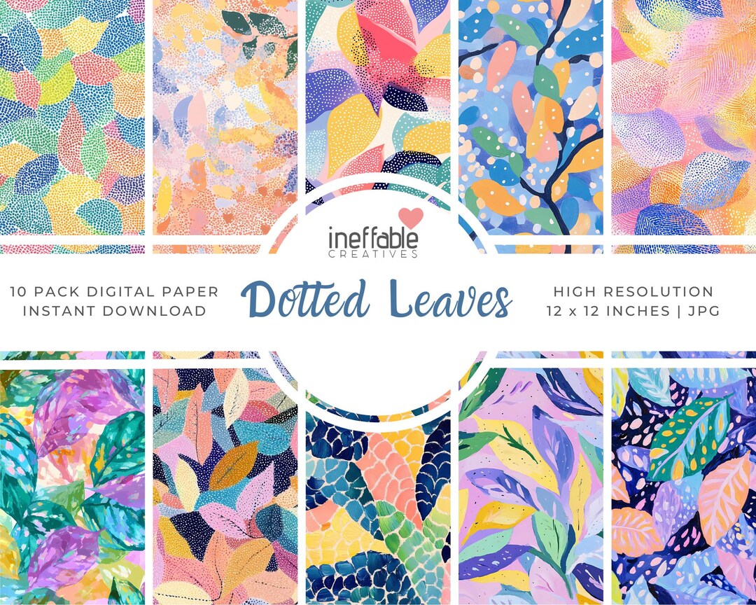 Dotted Leaves Themed Patterns | Digital Paper Scrapbook Patterns ...