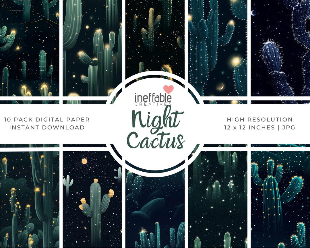 Night Cactus Digital Paper | Seamless Desert Patterns (digital Download ...