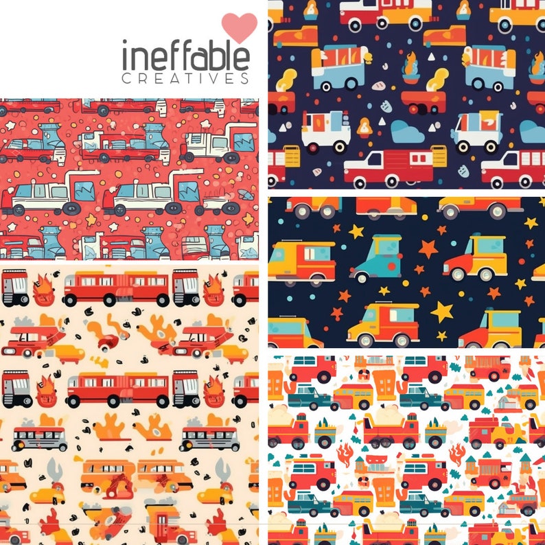 Fire Truck Pattern: 10 Seamless Digital Scrapbook Papers (digital ...
