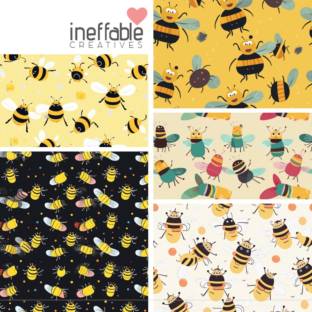 10 Seamless Bumblebee Themed Patterns | Digital Paper Scrapbook ...