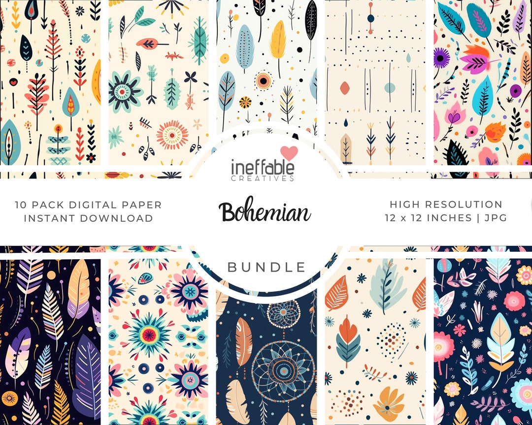 10 Seamless Bohemian Patterns | Digital Paper Scrapbook Patterns ...