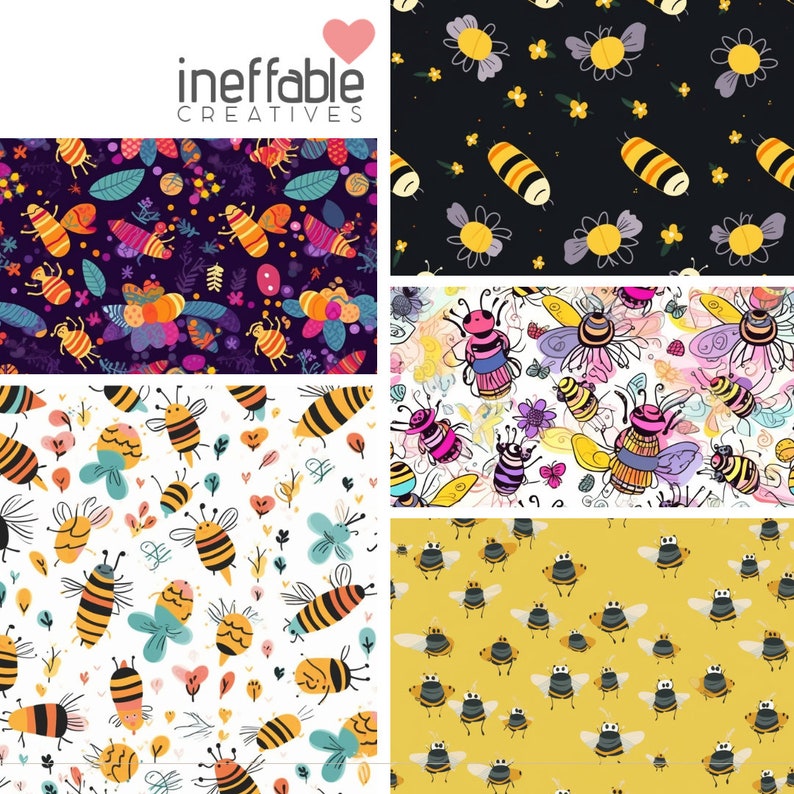 10 Seamless Bumblebee Themed Patterns | Digital Paper Scrapbook ...