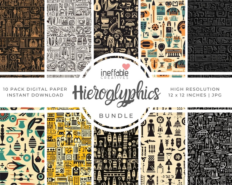 Hieroglyphic Patterns: 10 Seamless Digital Papers (3600x3600 JPG) - Etsy