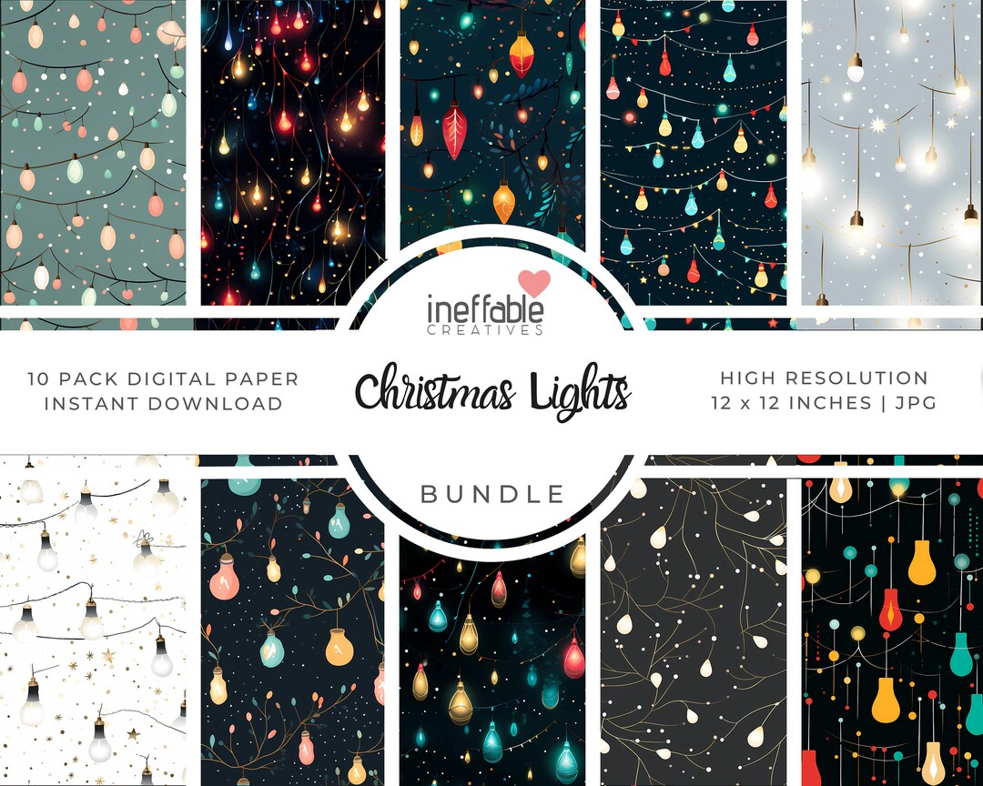 Christmas Lights Seamless Patterns: Scrapbook Paper (digital Download ...