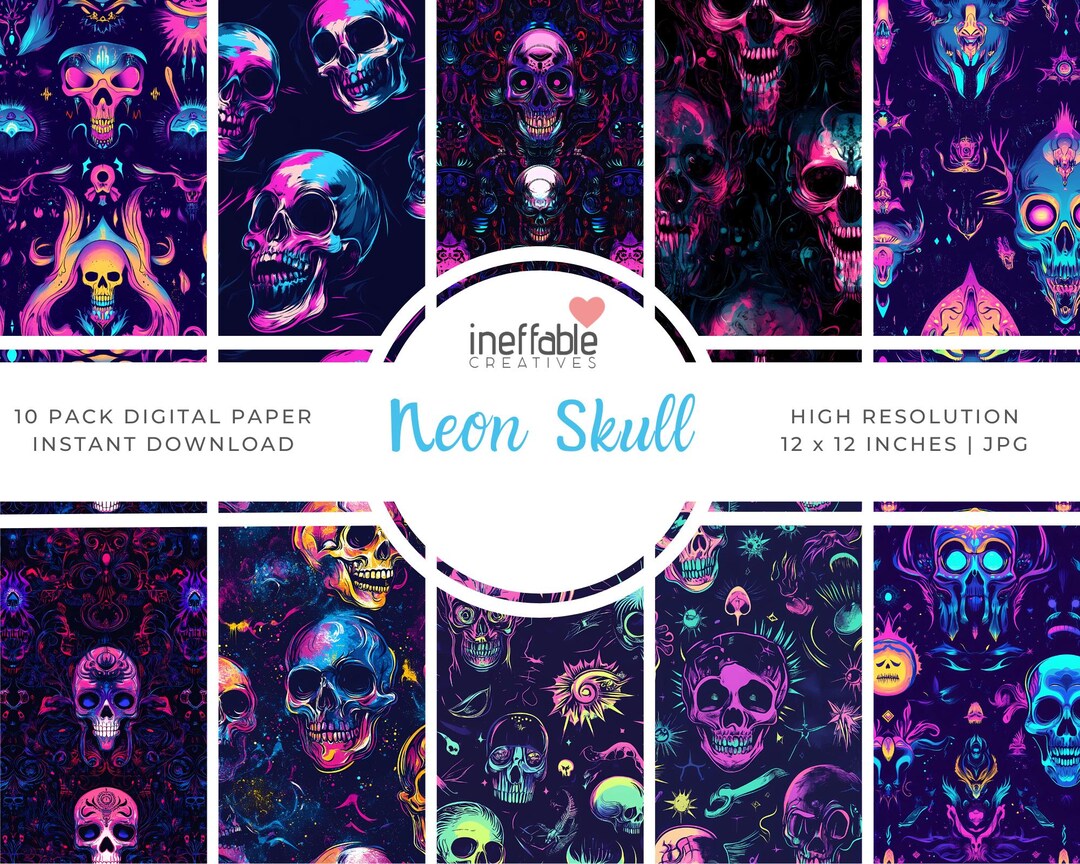 Neon Skull Digital Paper | Seamless Patterns (digital Download) - Etsy